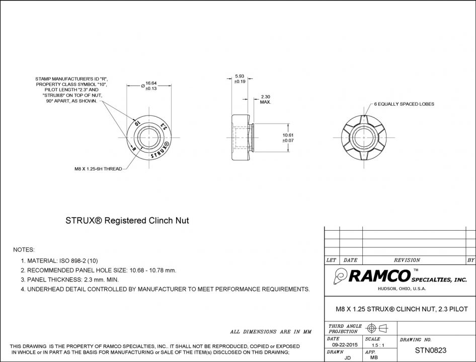 Ford Part Number W520985 - Strux Clinch Nut | Ramco